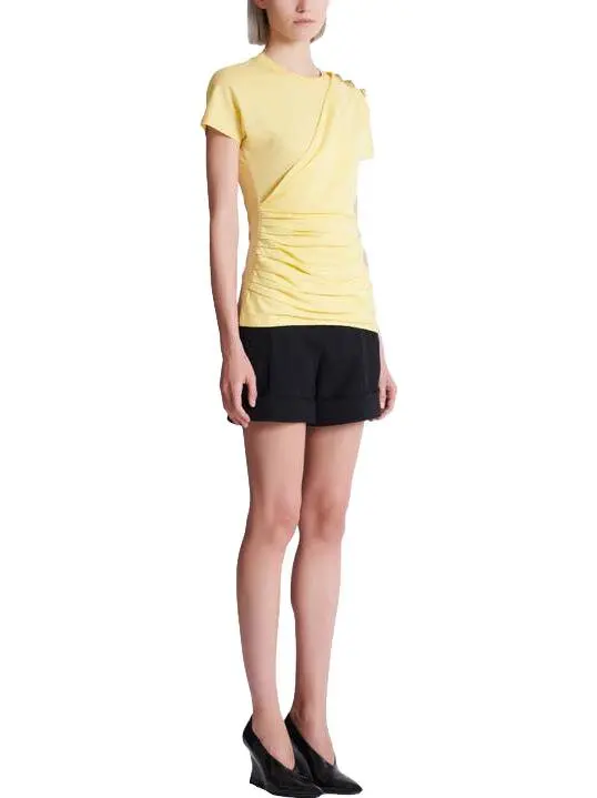 Balmain Draped T-shirt With Lion Head Buttons - Yellow