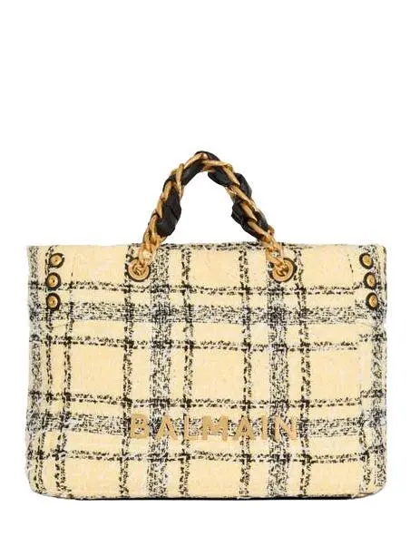 Balmain 1945 Plaid Tweed Tote Bag - Yellow