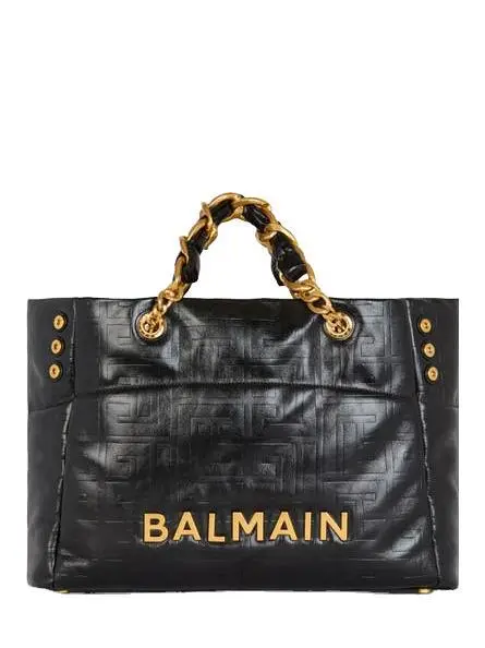 Balmain 1945 Soft Crackled Leather Tote - Black