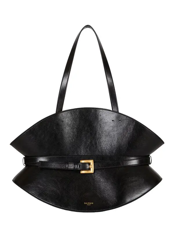 Balmain Medium Shuffle Bag In Calfskin Leather - Black