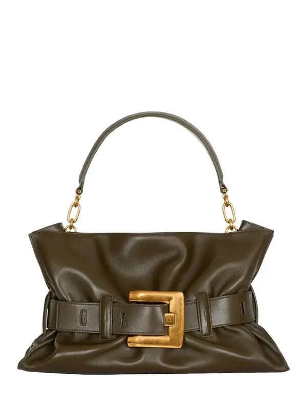 Balmain Anthem Bag In Calfskin Leather - Khaki