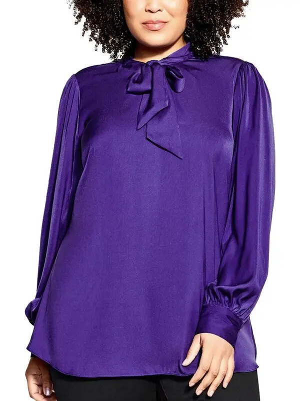 City Chic Charmeuse Bow Blouse - Purple
