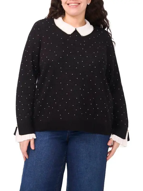 CECE DUPRAZ Faux Pearl Collar Cotton Top - Rich Black