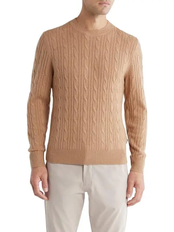 BOSS Hetico Cable Stitch Virgin Wool And Cashmere Sweater - Medium Beige