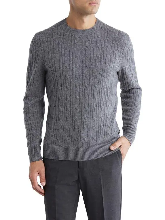 BOSS Hetico Cable Stitch Virgin Wool And Cashmere Sweater - Medium Grey