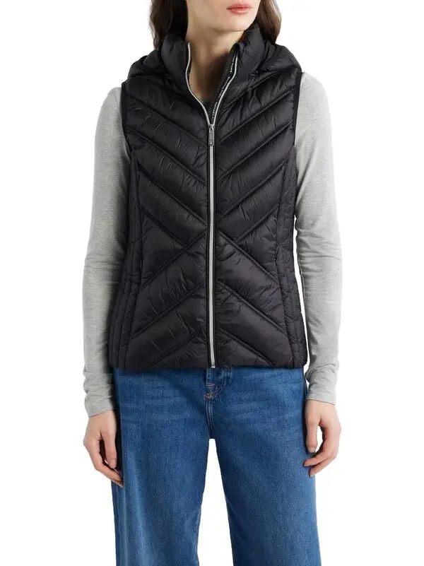 Michael Kors Chevron-quilted Puffer Vest With Removable Hood - Black