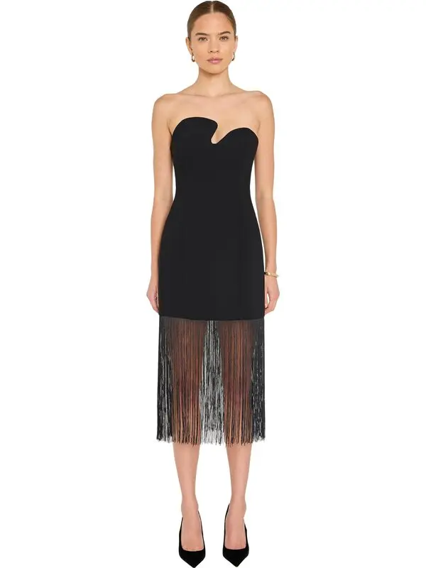 Amanda Uprichard Strapless Puzzle Mini Dress With Fringe - Black