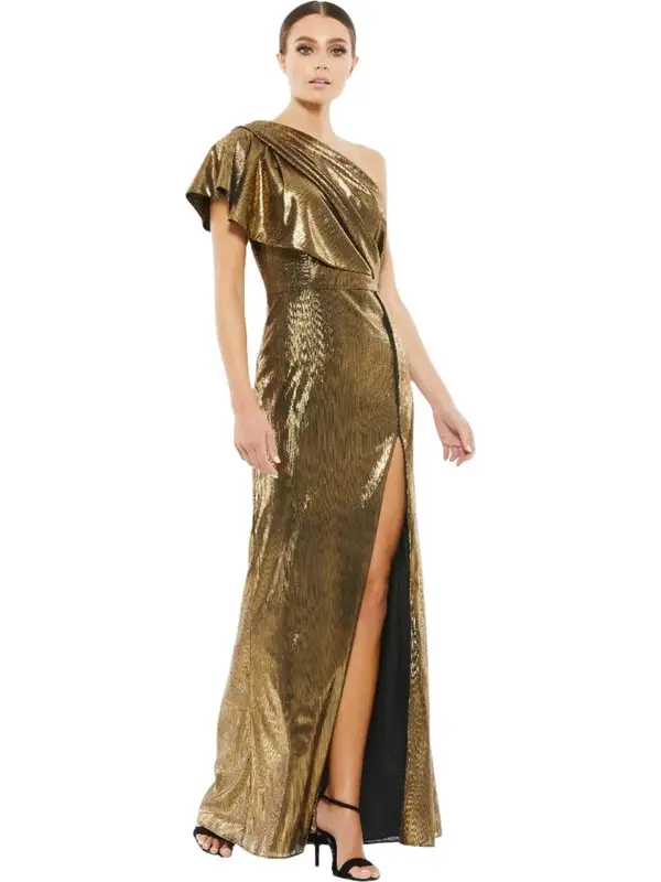 Mac Duggal Metallic One-shoulder Gown - Bronze