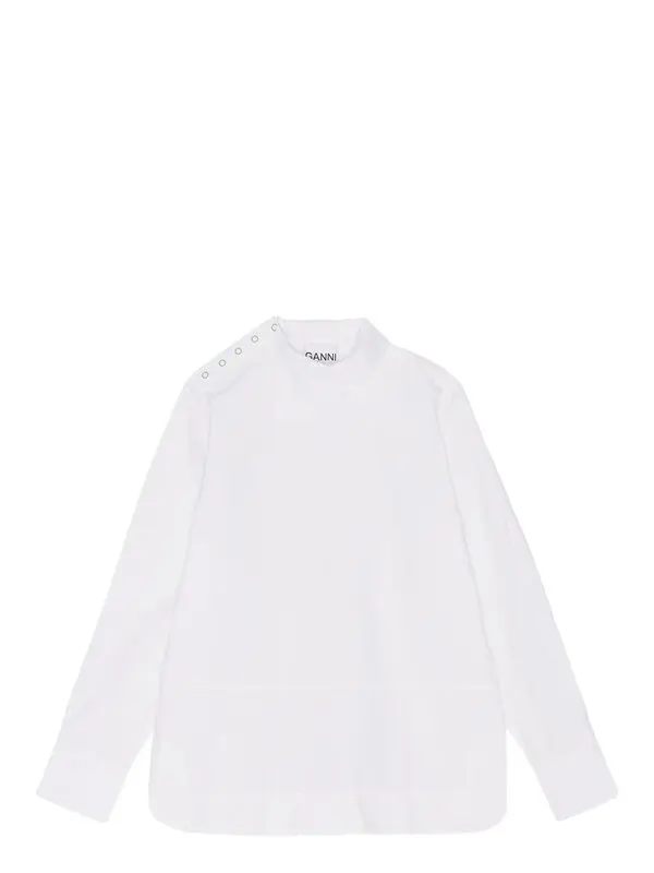 GANNI Cotton Poplin Asymmetrical Collar Shirt - White
