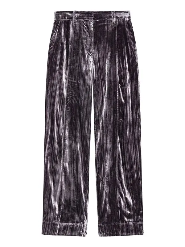 GANNI Striped Velvet Relaxed Pleated Trousers - Mixed