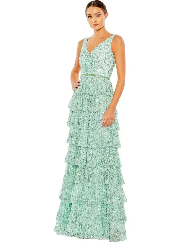 Mac Duggal Sequin-embellished Mesh Gown - Mint