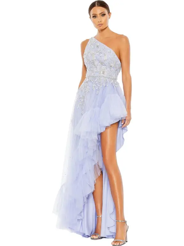 Mac Duggal Embellished One-shoulder Asymmetrical Gown - Periwinkle