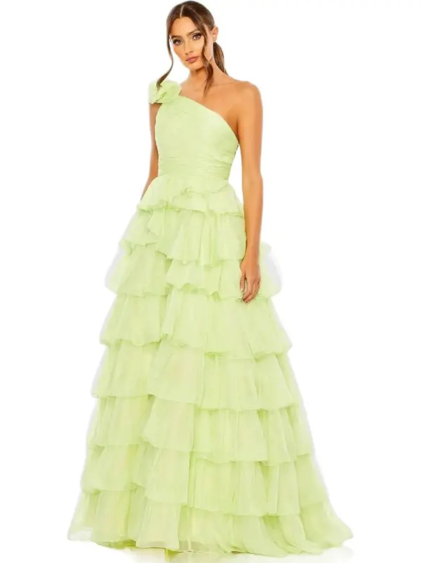 Mac Duggal One-shoulder Ruffle Tiered Ballgown - Green
