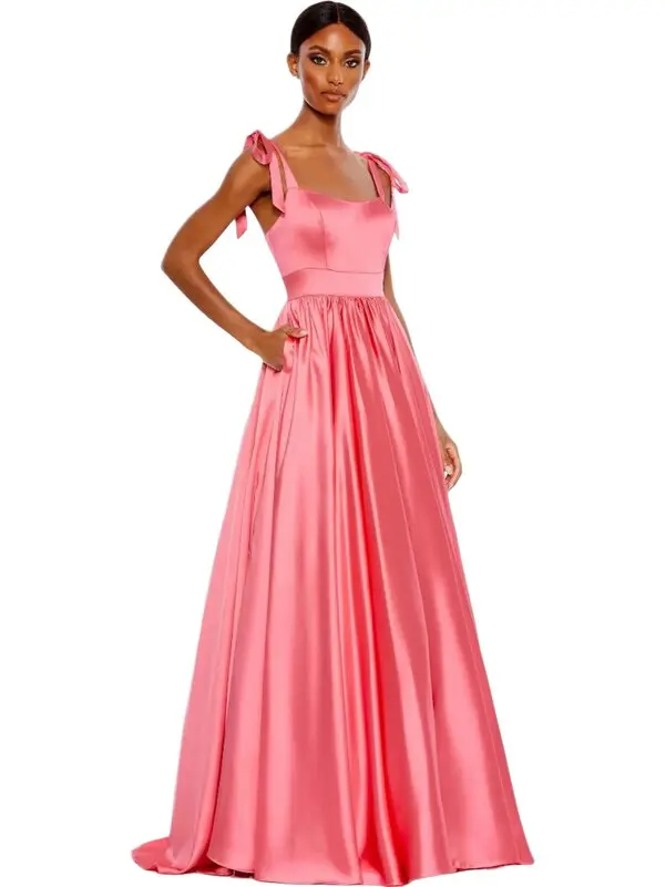 Mac Duggal Tie Shoulder Sweetheart Ballgown - Coral
