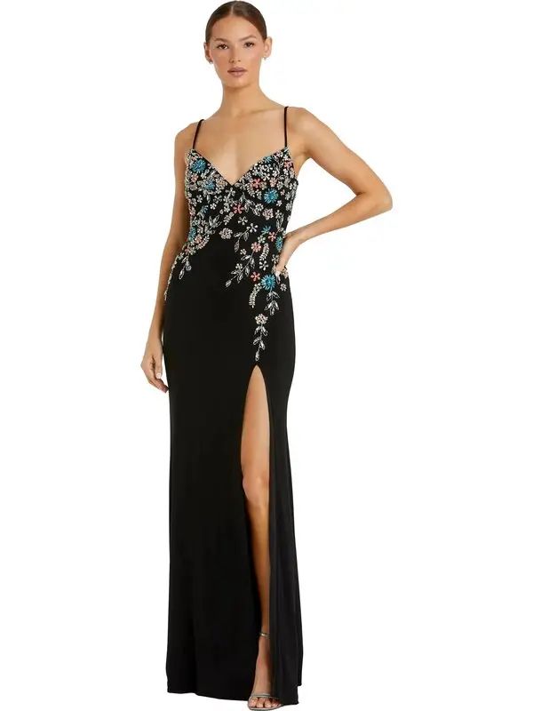 Mac Duggal Floral Embellished Column Gown - Black