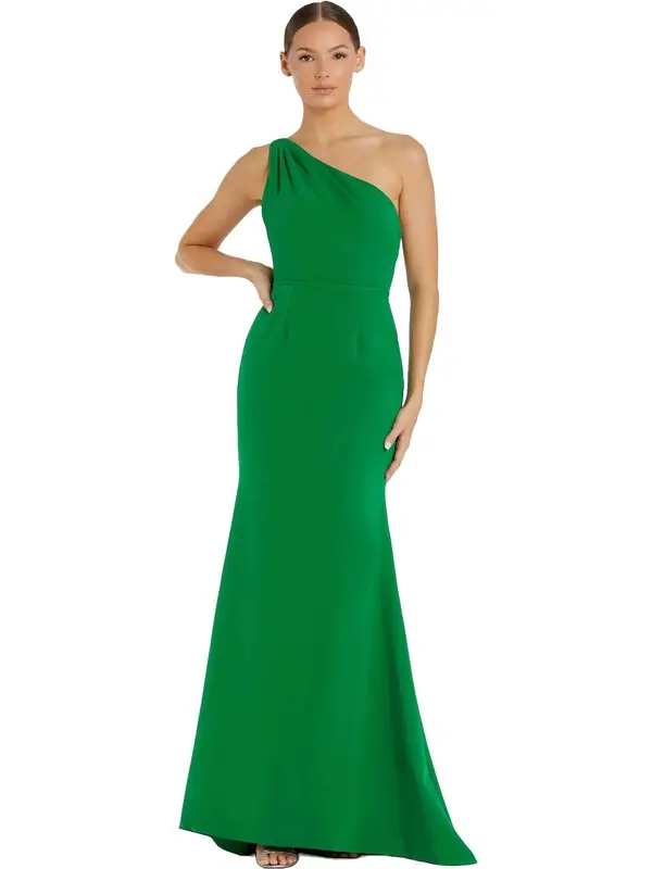 Mac Duggal One-shoulder Crepe Mermaid Gown - Green