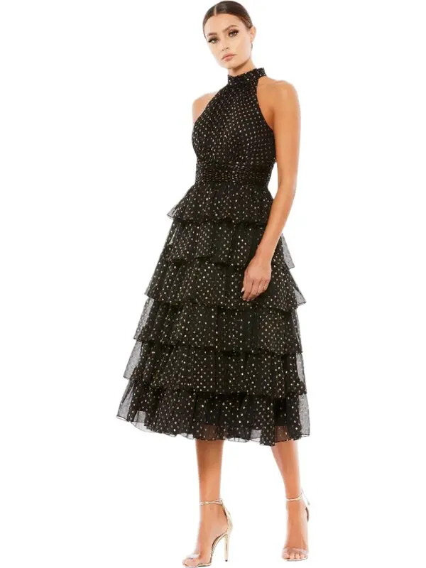 Mac Duggal Layered Polka Dot Cocktail Dress - Black / Gold