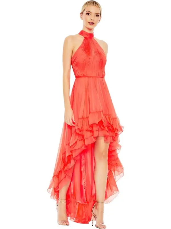 Mac Duggal Halter Neck High-low Gown - Tangerine