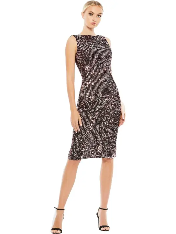 Mac Duggal Sequin Cocktail Dress With Draped Back - Black Rose