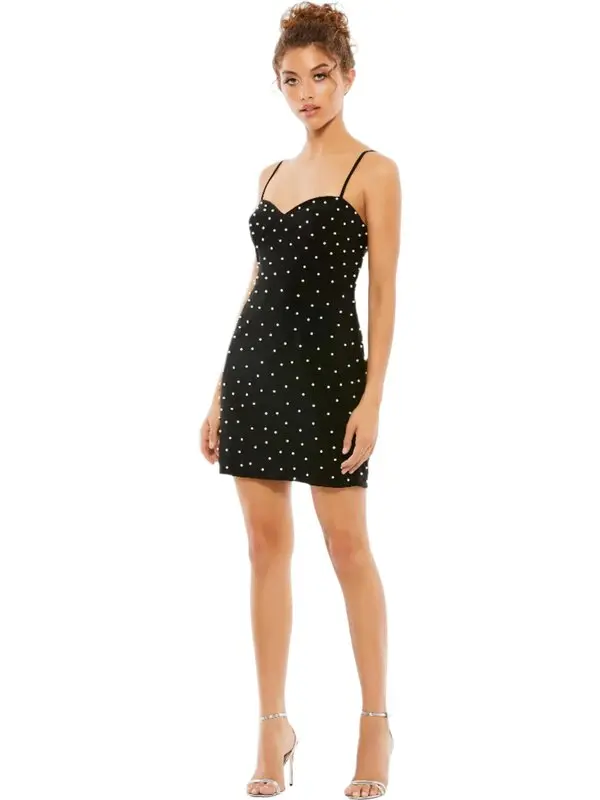 Mac Duggal Sleeveless Pearl Embellished Mini Dress - Black
