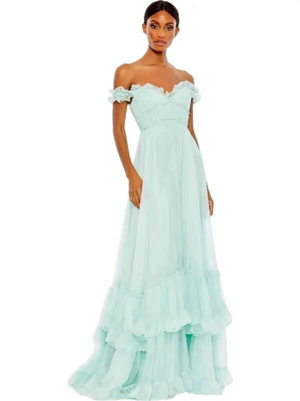 Mac Duggal Ruffle Tiered Babydoll Gown - Mint