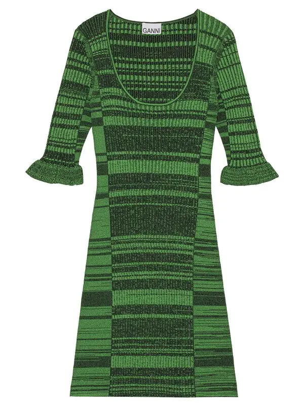 GANNI Melange Knit Mini Dress - Green
