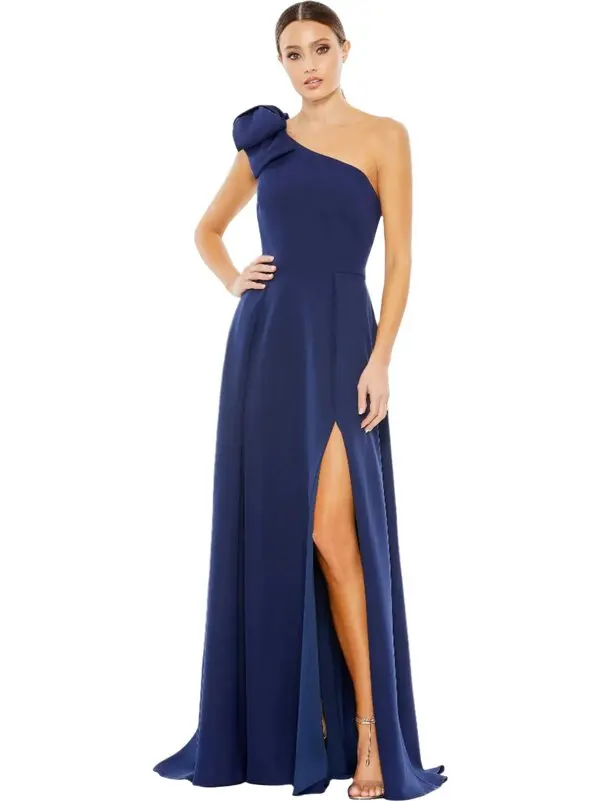 Mac Duggal One-shoulder Gown With Bow Detail - Midnight