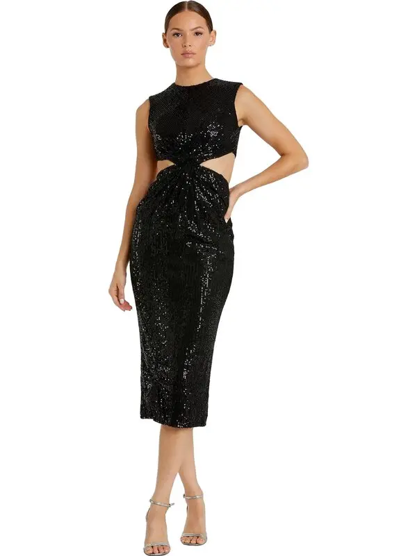 Mac Duggal Sequin Column Dress With Cutouts - Black