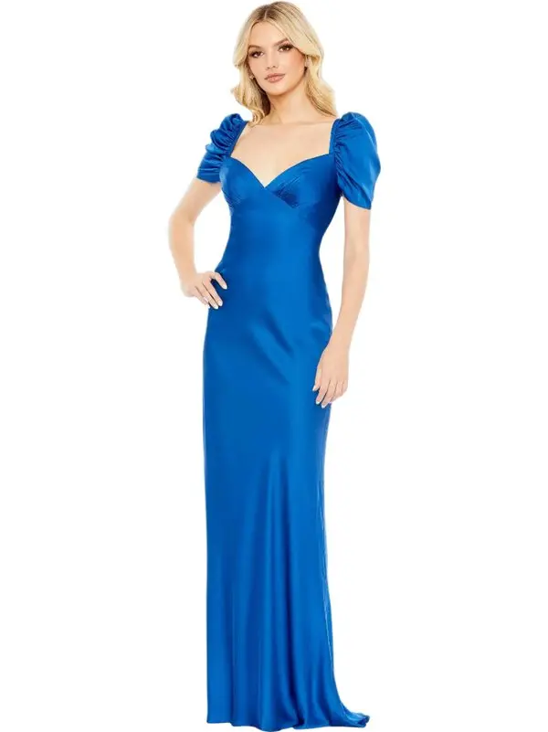 Mac Duggal Charmeuse Empire Waist Gown With Cap Sleeves - Sapphire