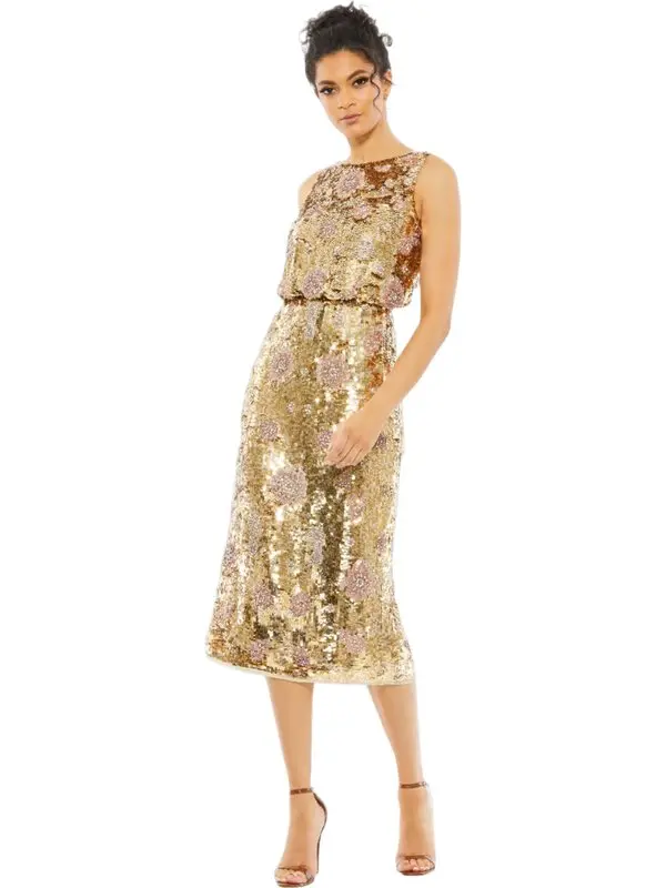 Mac Duggal Sleeveless Sequin Gown - Gold Amethyst