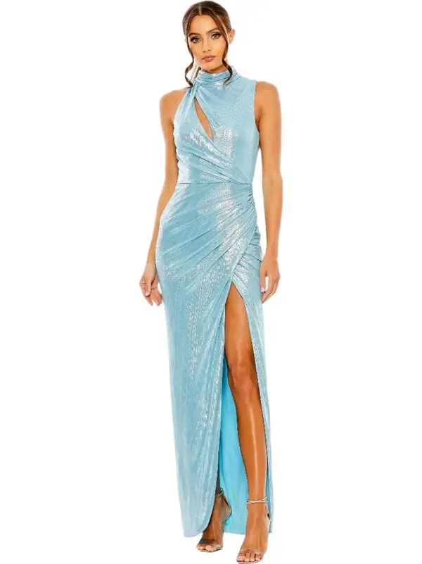 Mac Duggal Metallic Jersey Sleeveless Gown - Blue