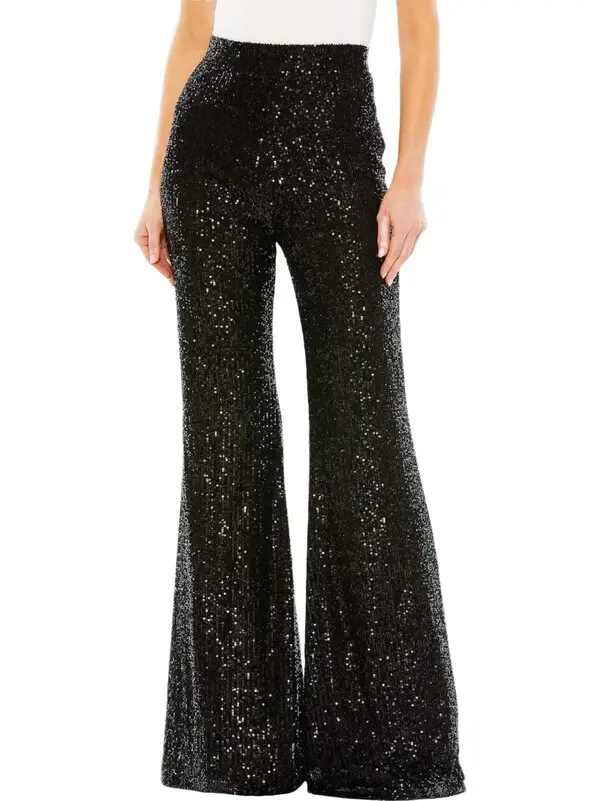 Mac Duggal Sequin Flare Evening Pants - Black