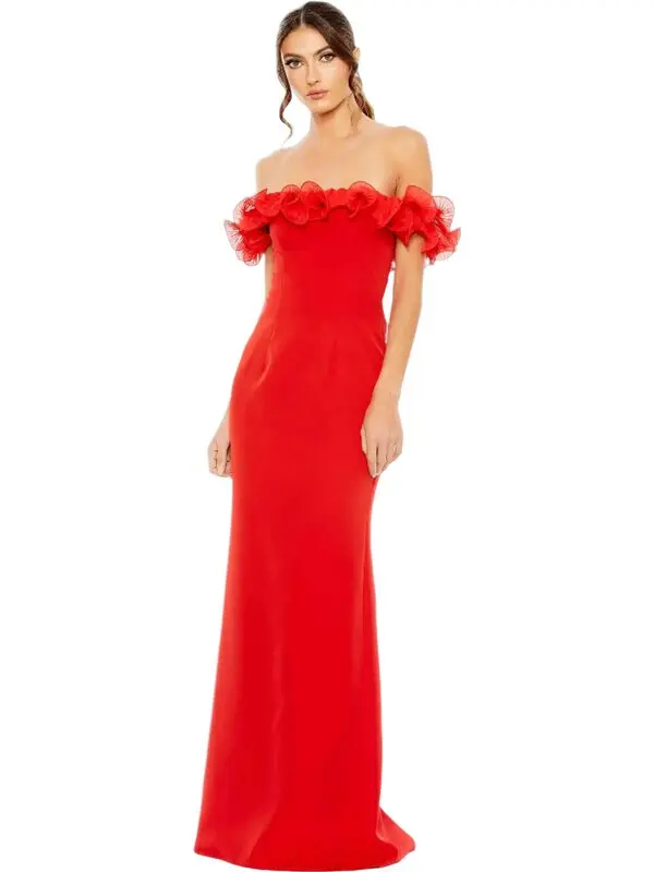 Mac Duggal Off-the-shoulder Ruffle Detail Column Gown - Red