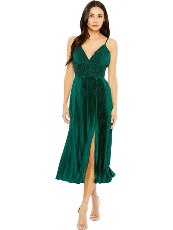 Mac Duggal Satin Charmeuse Heat Pleated Dress - Green