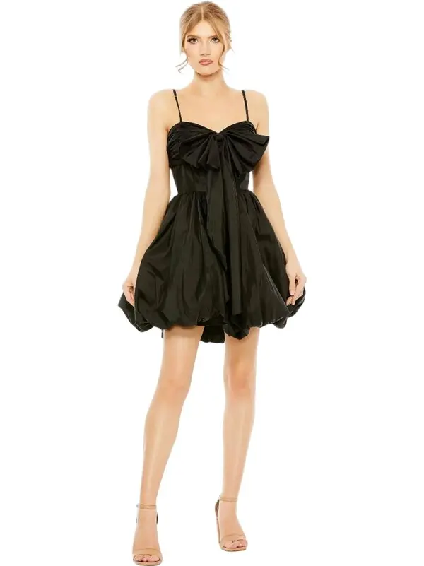 Mac Duggal Taffeta Mini Dress With Bow - Black