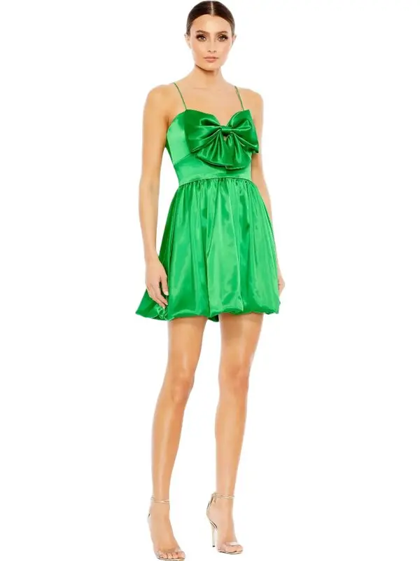 Mac Duggal Bow Front Bubble Hem Mini Dress - Green