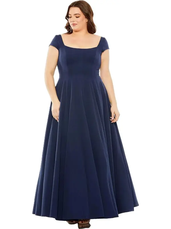 Mac Duggal Cap Sleeve Square Neck Ball Gown - Navy