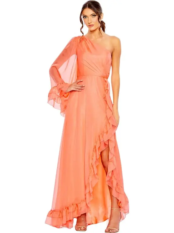 Mac Duggal One-shoulder Ruffled Hem Gown - Light Coral