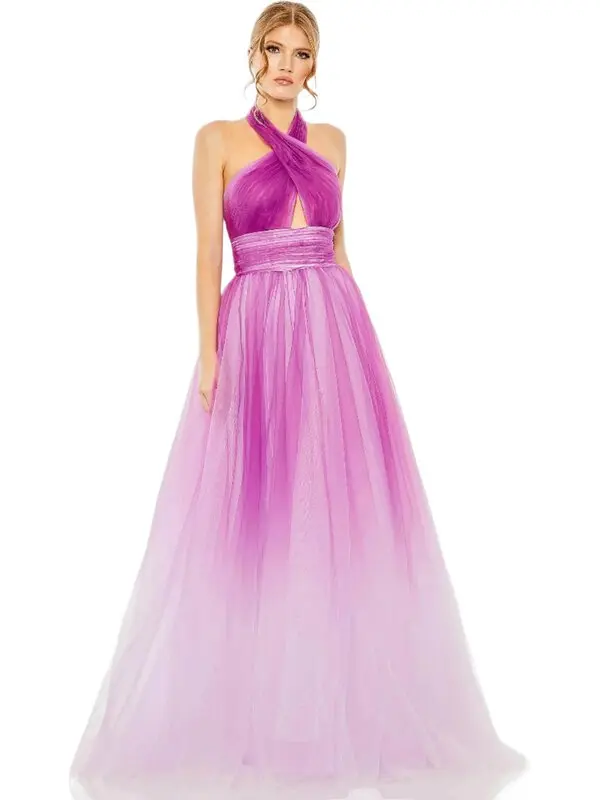 Mac Duggal Cross-front Ombre Gown - Purple