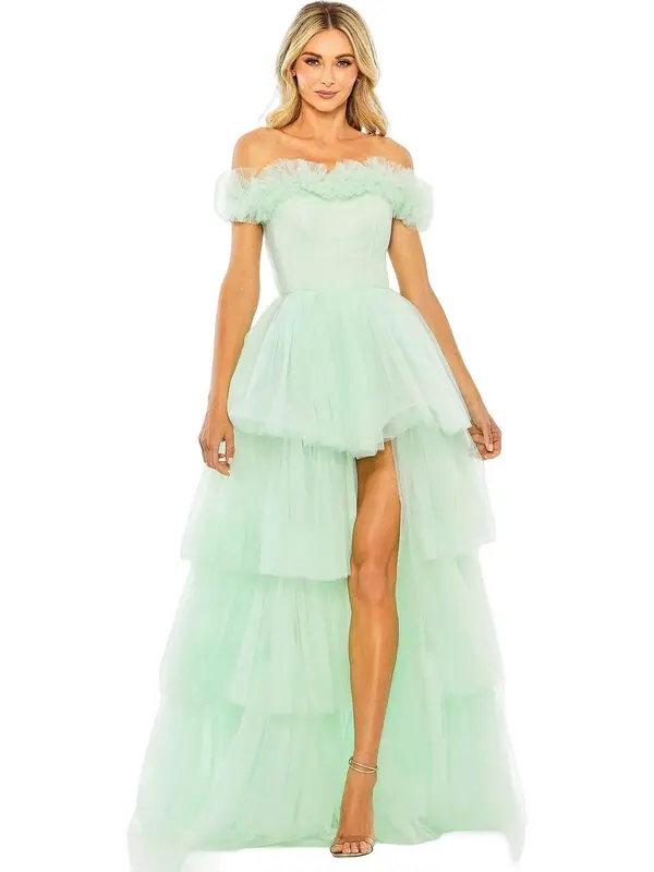 Mac Duggal Tiered High-low Ruffle Gown - Mint