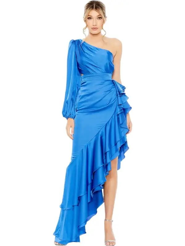 Mac Duggal Asymmetrical Single-sleeve Gown - Blue