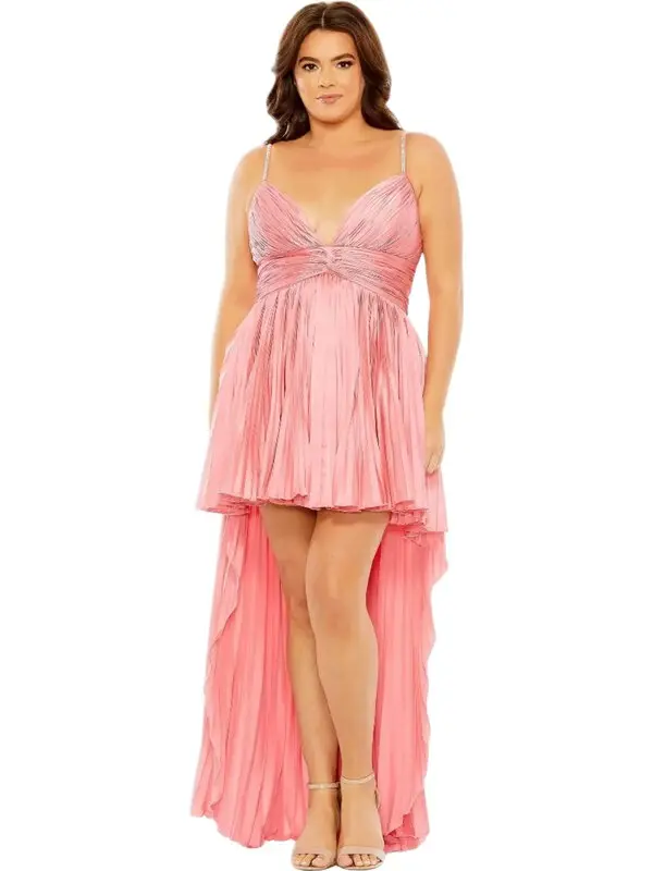Mac Duggal Satin High-low Dress With Embellished Straps - Pink