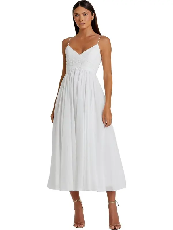 Mac Duggal Sleeveless Flowy Midi Dress - White