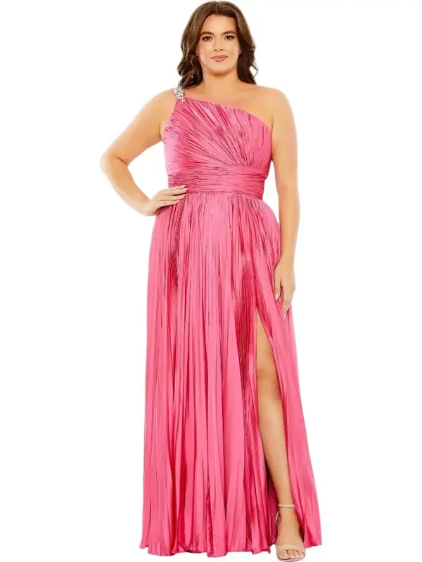 Mac Duggal One-shoulder Embellished Pleated Gown - Pink