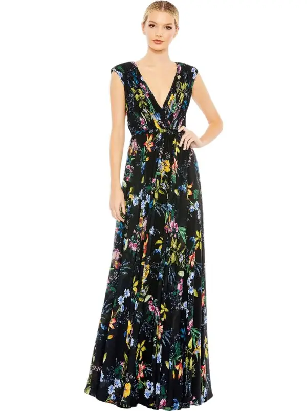 Mac Duggal Floral-printed Chiffon Gown - Black
