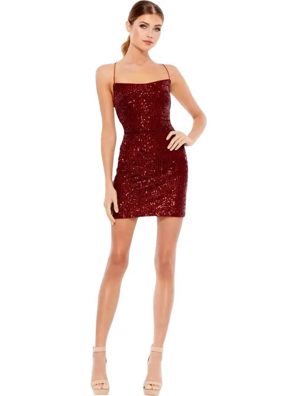 Mac Duggal Sequin Mini Dress - Burgundy