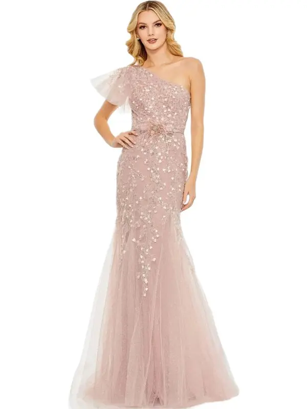 Mac Duggal One-shoulder Gown With Embellishments - Blush