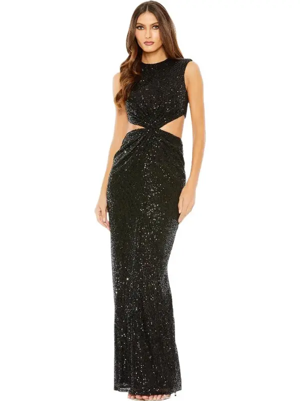 Mac Duggal Sequin Cut Out Open Back Gown - Black