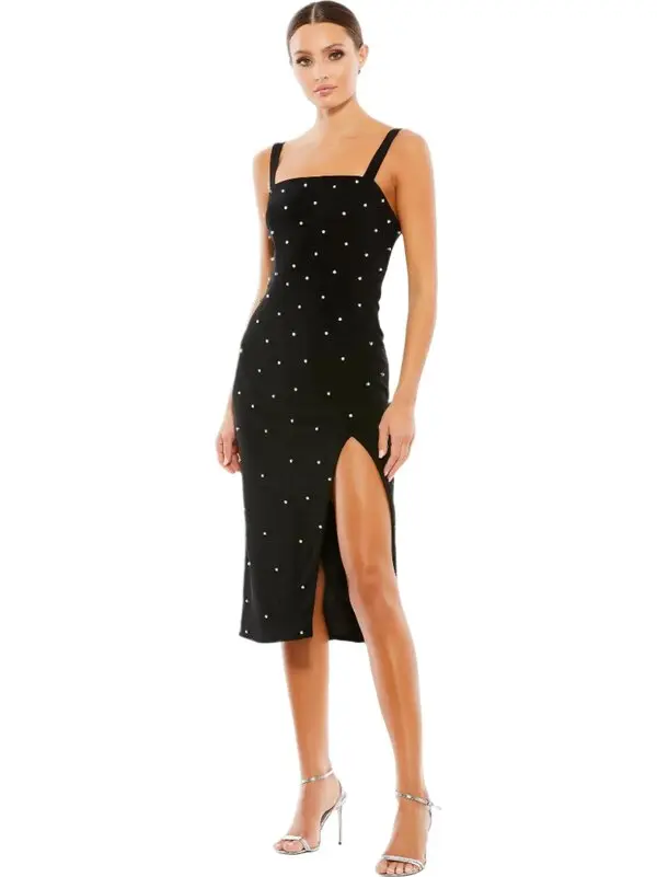 Mac Duggal Sleeveless Rhinestone Embellished Midi Dress - Black