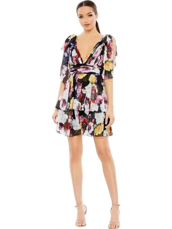 Mac Duggal Floral Print Ruffled Sleeveless Dress - Multi